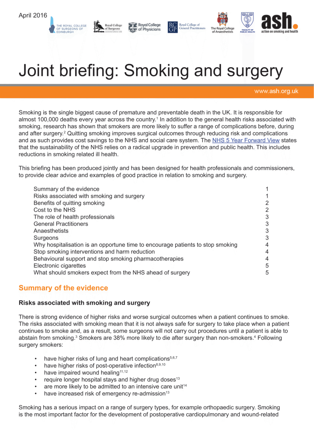 Smoking and Surgery - ASH